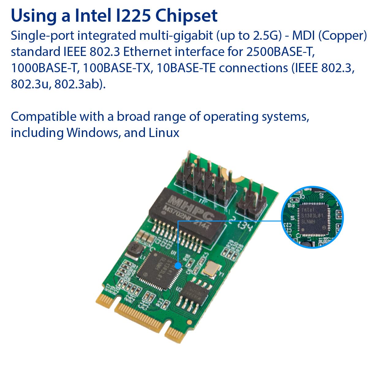 IO CREST 2.5 Gigabit Ethernet M.2 M+B Key Interface Card 10/100/1000/25000 Mbps RJ45 LAN Intel I225 Chipset,Black,SY-PEX24075