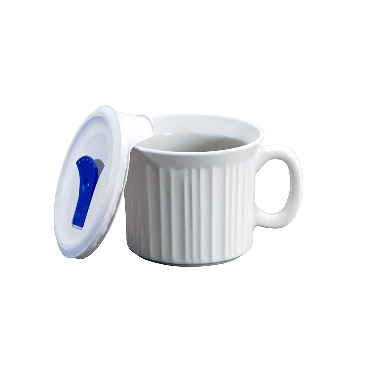 CorningWare Pop-Ins 20-ounce Mug w/Blue Vented Plastic Cover, White (Pack of 4)