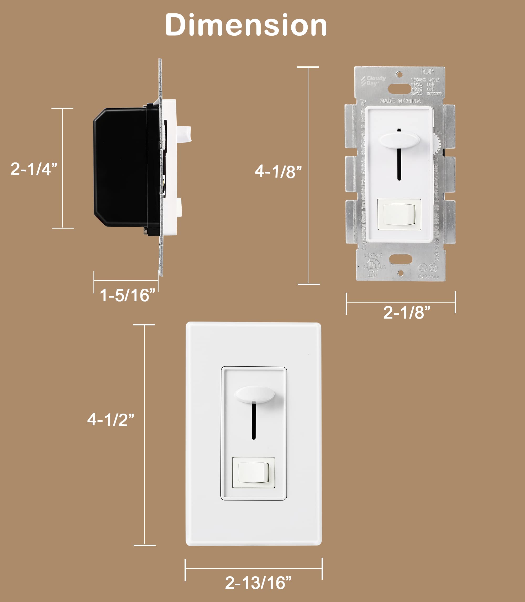 CLOUDY BAY LED Digital Dimmer Switch for LED Light/CFL/Incandescent, Phrase Cut Dimming 600 Watt max,Cover Plate Included,White,2 Pack