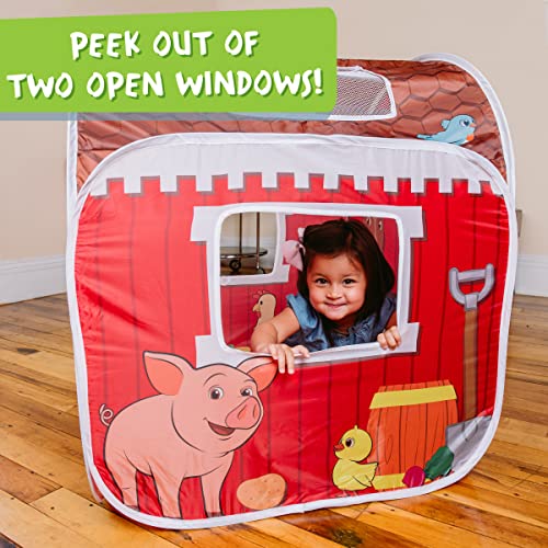 CoComelon Old MacDonald's Musical Barn Pop Up Tent β Easy to Setup Playhouse for Kids | Plays Music, Roll Up Door and Mesh Windows