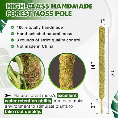 DUSPRO Forest Moss Pole, Small Moss Poles for Climbing Plants Monstera, Non-Bendable Shagnum Moss Stick for Monstera Plant Support Perfect for Small Mini Plant Growth 2 Pcs 17"