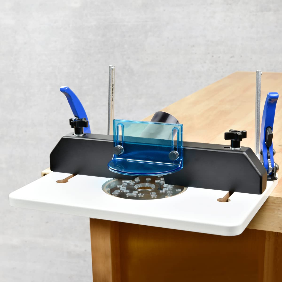POWERTEC Trim Router Table & Router Base Plate w/Predrilled Holes, Adjustable Fence for Wood Router Fits Trim Router, Bosch, Porter Cable, Ryobi, DeWalt, Makita (71392)