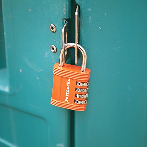 FortLocks Padlock - 4 Digit Combination Lock for Gym Outdoor & School Locker, Fence, Case & Shed β Heavy Duty Resettable Set Your Own Combo β Waterproof & Weatherproof (1 Pack - Orange)