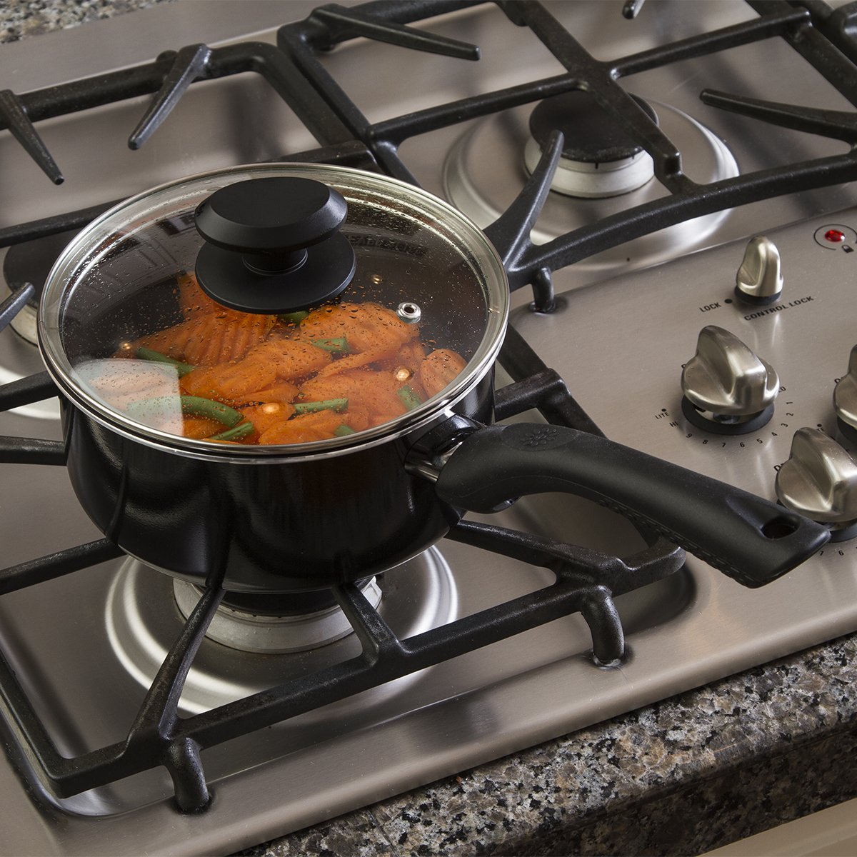 Ecolution Easy to Clean, Comfortable Handle, Even Heating, Dishwasher Safe Pots, 2-Quart Sauce Pan, Black