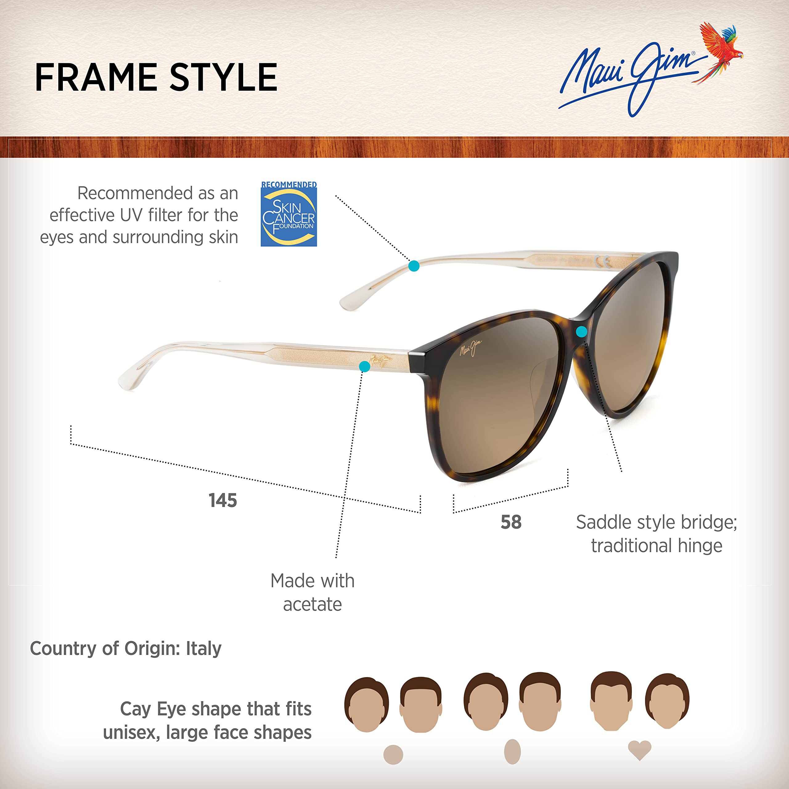 Maui Jim Women's Isola Polarized Fashion Sunglasses, Tortoise w/ Trans Tan Temples/HCL® Bronze, Large