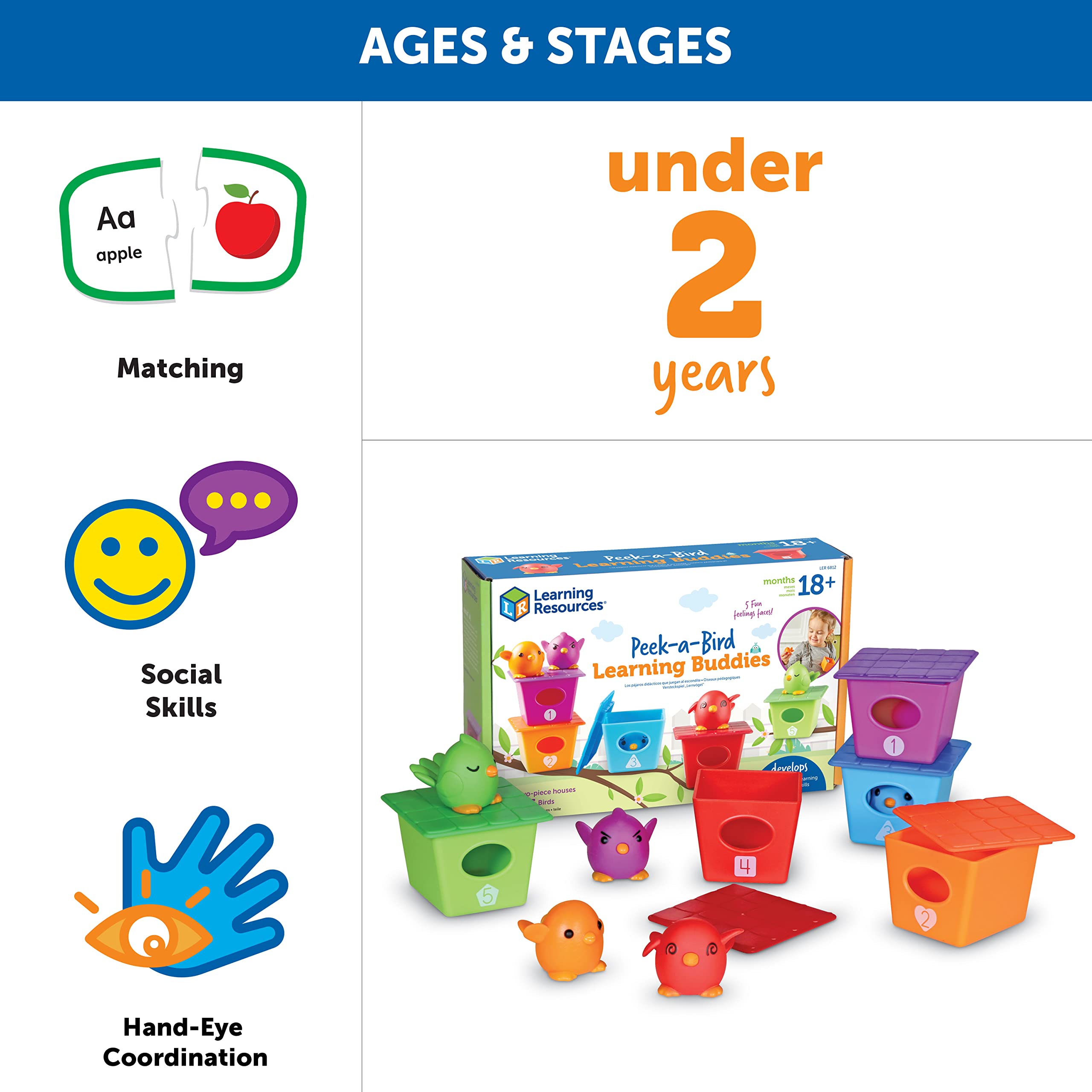Learning Resources Peek-a-Bird Learning Buddies - 15 Pieces, Age 18 Months+ Toddler Learning Activities, Preschool Toys, Educational Toy for Color Teaching