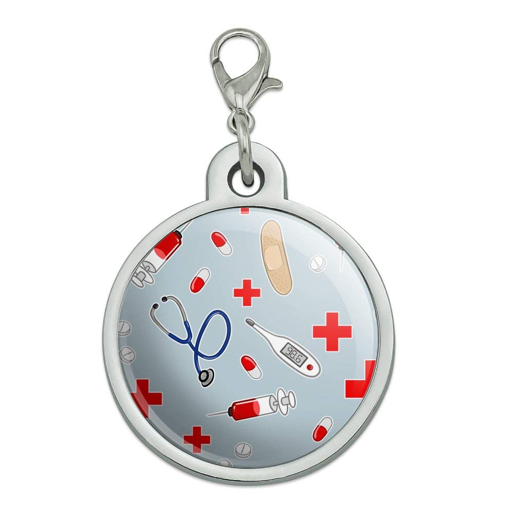 GRAPHICS & MORE Nurse Doctor Pattern Healthcare Stethoscope Thermometer Chrome Plated Metal Pet Dog Cat ID Tag