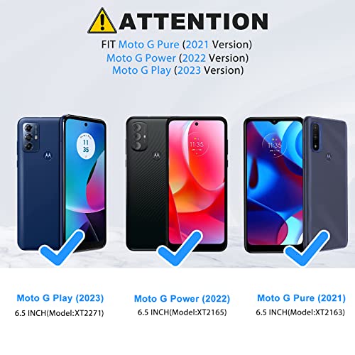 for Motorola Moto G Play 2023 | G Power 2022 | G Pure 2021 Case: with 2 Pack Tempered Screen Protector & Built in 360° Adjustable Ring Kickstand Shockproof Protection Soft TPU Silicone Phone Cover