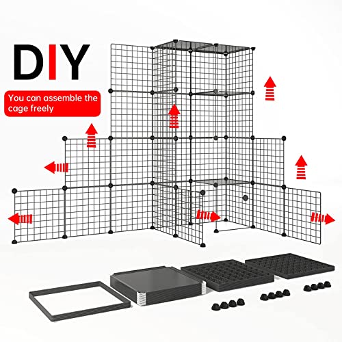 Eiiel Large Cat Cage Enclosures with Balcony Indoor DIY Cat Playpen Detachable Metal Wire Kennels Crate 2x3x3 Large Exercise Place Ideal for 1-3 Cat