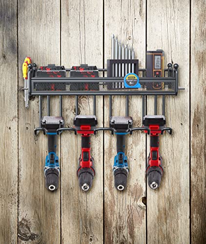 Power Tool Organizer Drill Holder Wall Mount Cordless Drill Storage with 2 Screwdriver Holder, Heavy Duty Tool Organizers And Storage, Tool Garage Organization Tool Rack,Father's Day Gifts