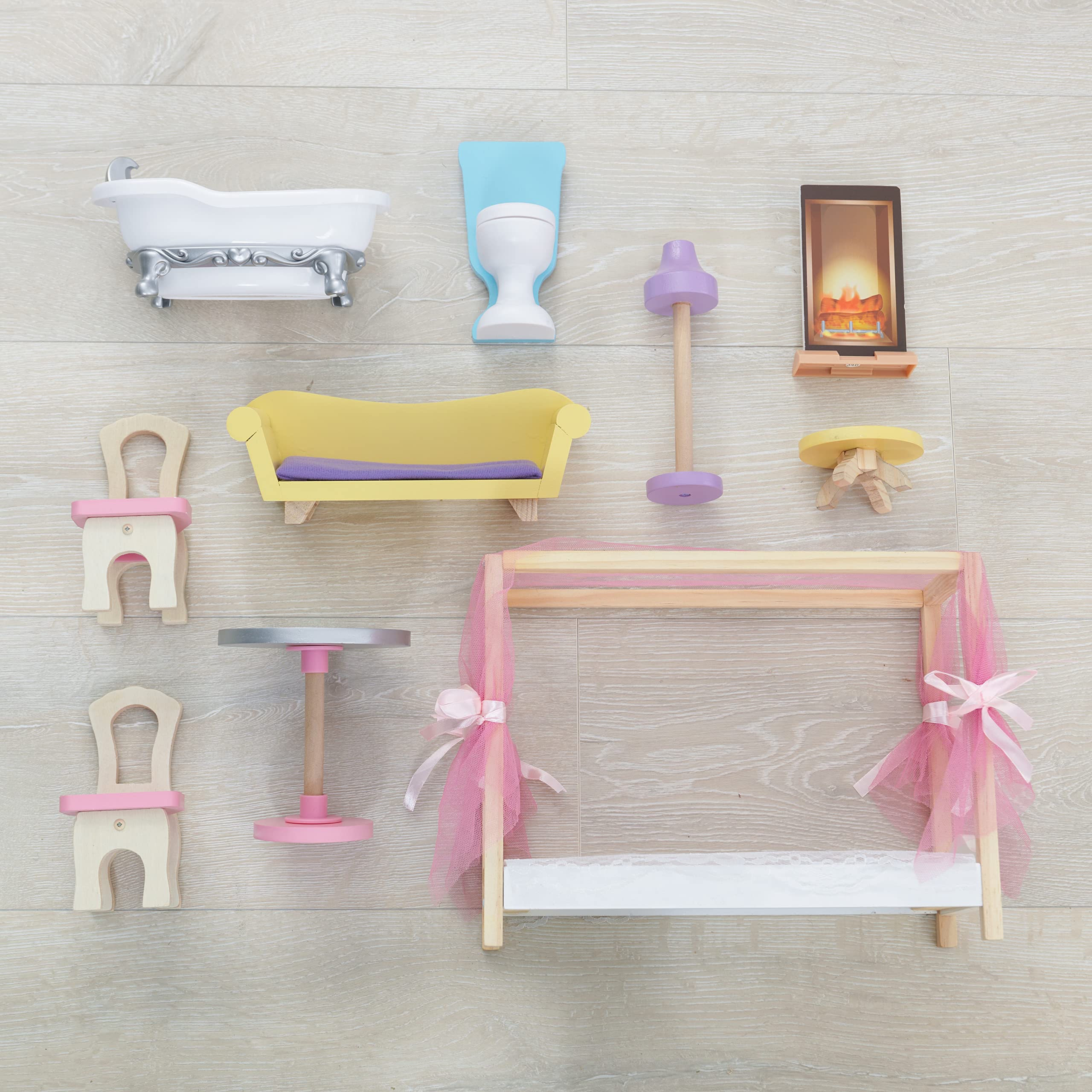 KidKraft Kaylee Wooden Dollhouse, Almost 4 Feet Tall with Elevator, Stairs and 10 Accessories, Gift for Ages 3+