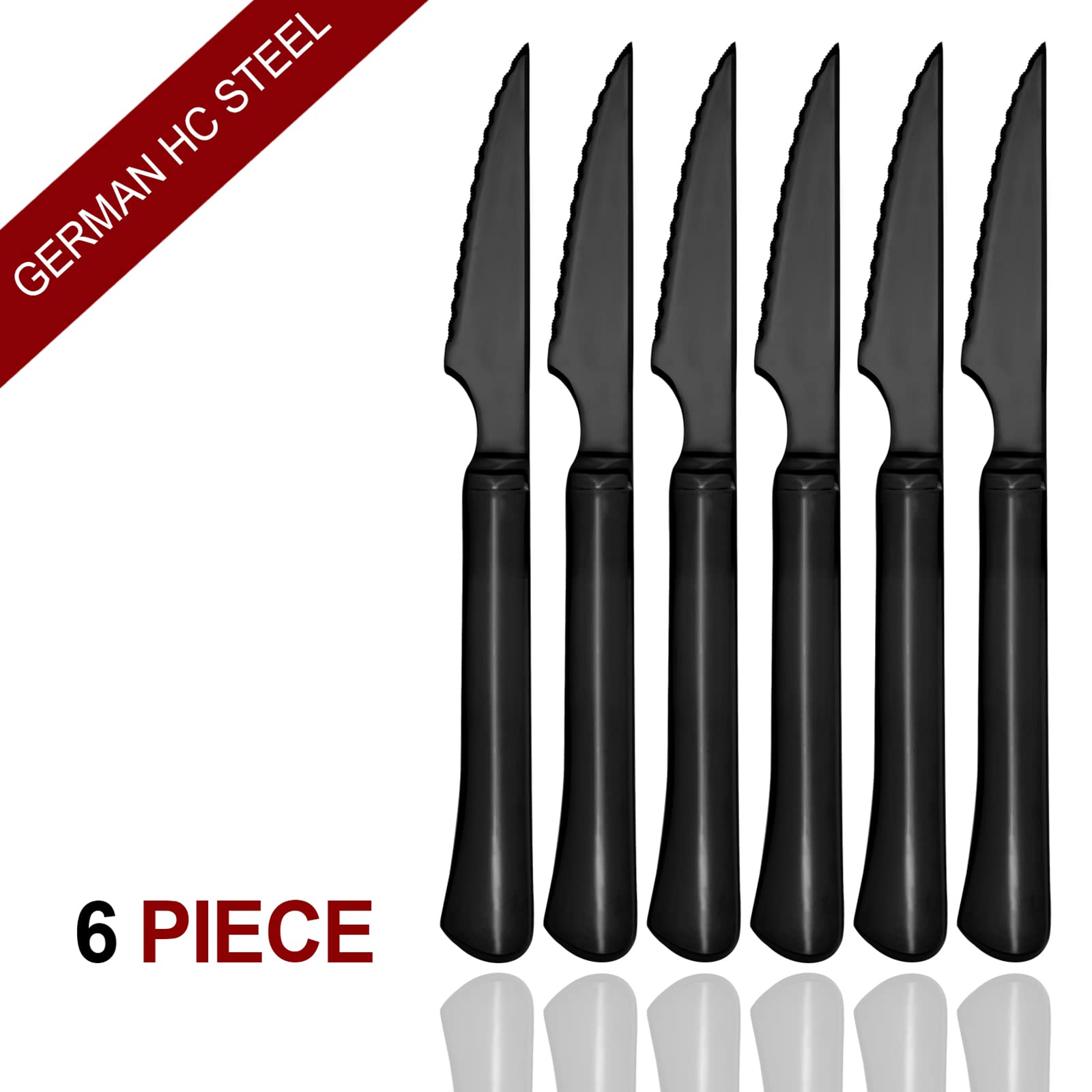 culterman black steak knives Ultra-Sharp Stainless Steel Cutlery Set,Dinner Knives 6-Piece Stainless Steel kitchen Serrated Best Steak Knife (Black)