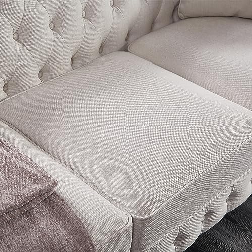 ERYE Clasic Chesterfield 3 Seaters Sofa Couch W/Luxury Roller Armrest Soild Wood Legs Linen Fabric Upholstered Button Tufted Sofa&Couch with Removable Cushions & Nailhead Decor