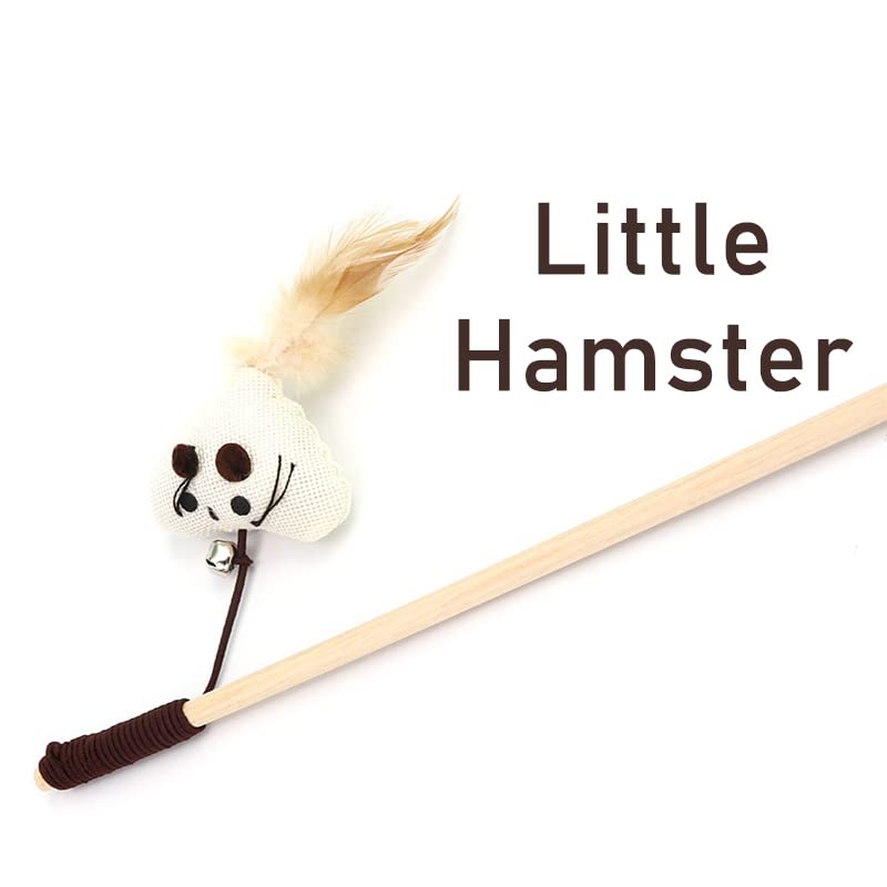 ROZZWILD Cat Teaser 3 PCS Interactive Cat Toys Set Mouse Hamster Balloon 16 inch (40 cm) Sturdy Natural Wood Rod Organic Hemp Cord Feather Elastic Rope Small Bell Catnip Lollipop