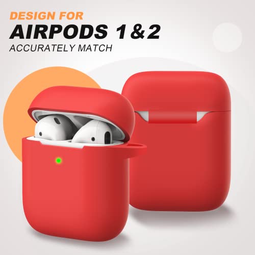 Foweroty AirPods Case Cover, Soft Silicone Protective Cover with Buckle for Women Men Compatible with Apple AirPods 2nd 1st Generation Charging Case, Front LED Visible,Red
