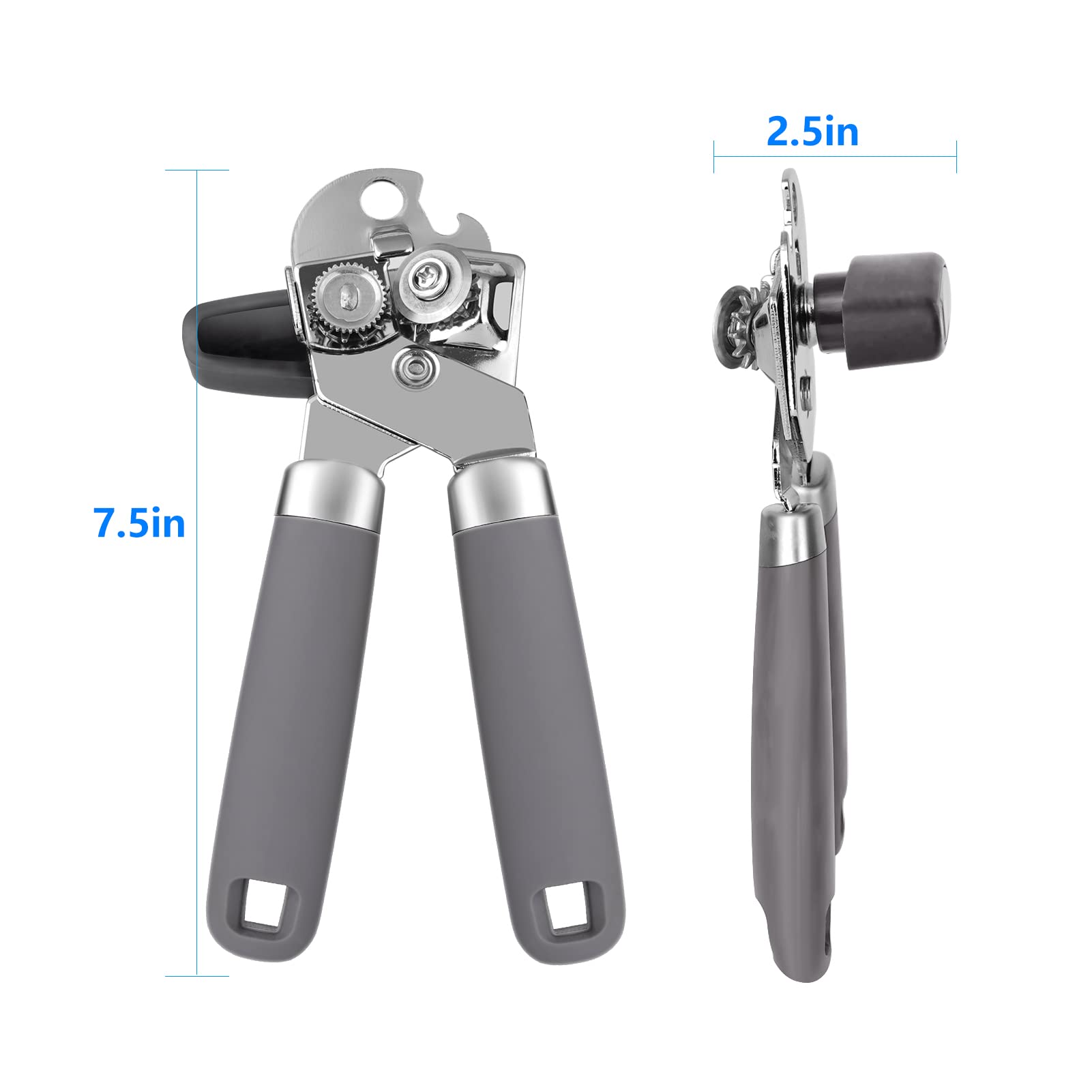 Can Opener Manual, Easy Grip Handheld Can Opener Smooth Edge, Can Openers with Sharp Blade,Safety Effort-Saving Can Opener for Seniors Mama, Kitchen, Commercial Bottles Opener Gray