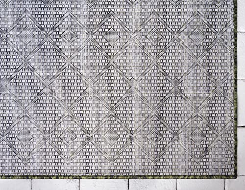 Unique Loom Outdoor Trellis Collection Area Rug - Tribal Trellis (2' x 8' Runner, Green/ Natural)