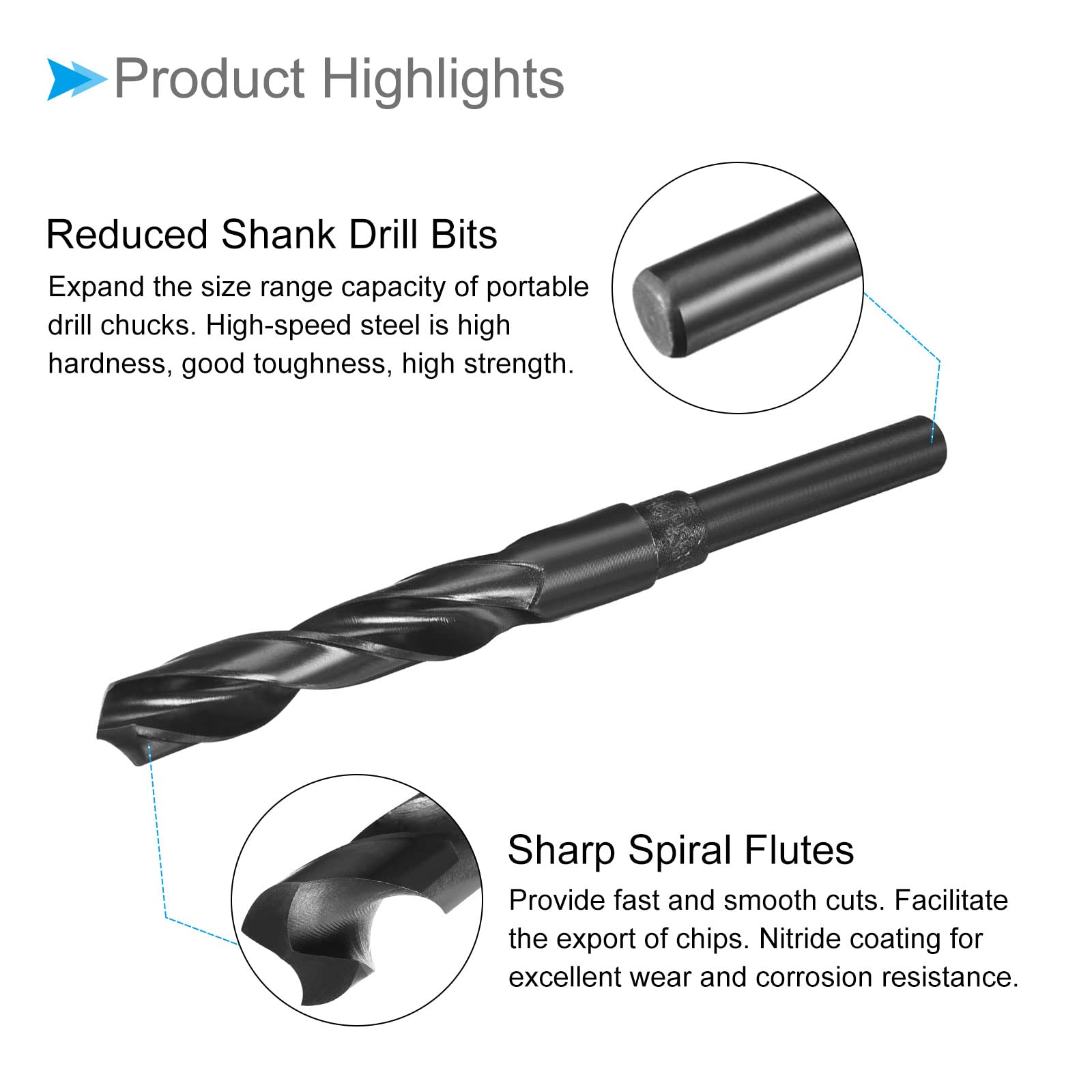CoCud Reduced Shank Drill Bit, 23.5mm Cutting Edge 1/2" Shank, Nitride Coated High Speed Steel 9341 Twist Drill Bits - (Applications: for Stainless Steel Metal Wood)