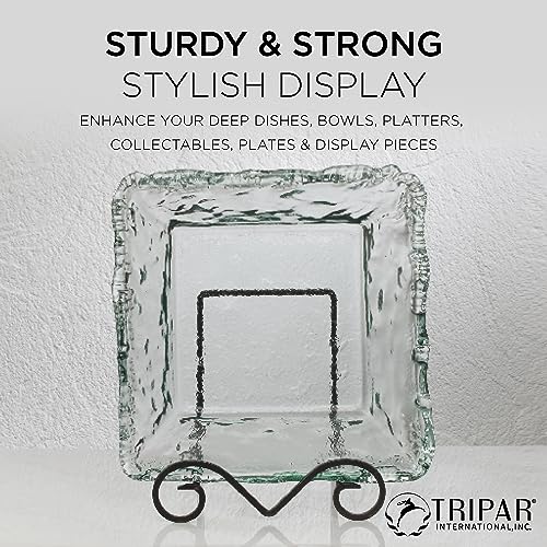 TRIPAR 9" Large Black Metal Scroll Display Rack Easel for Bowls, Platters, Cookbooks, Plates, and Artwork