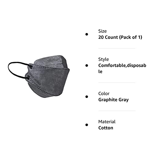 Lutema 5-Layer Disposable Face Mask 5-Ply Protection Breathable Comfortable Made in USA - 3D Fish Design (20 pcs) (Adults, Graphite Gray)