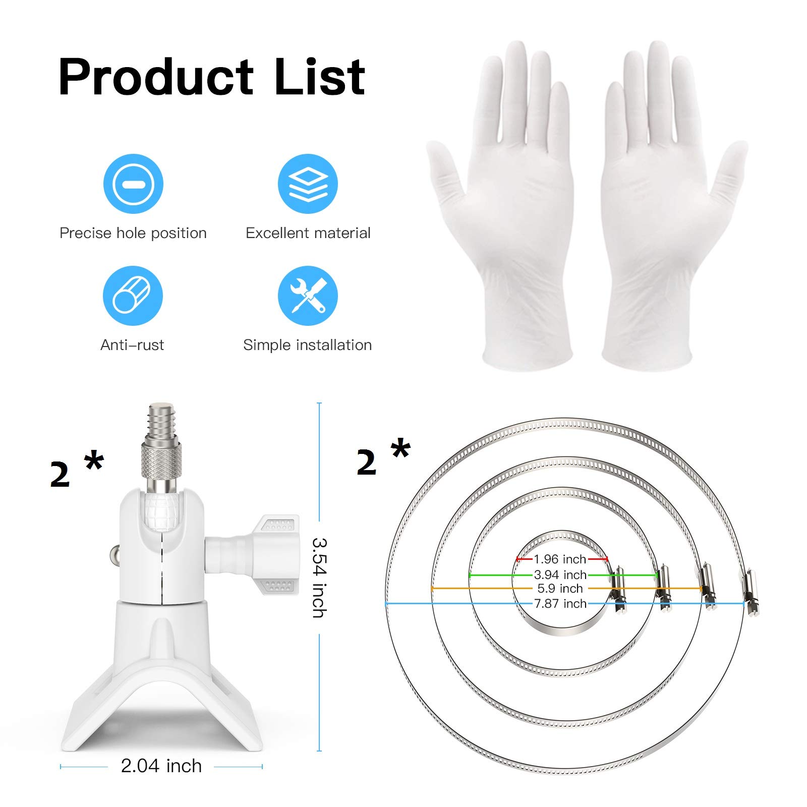 Universal Outdoor Camera Mount for Arlo Pro 5SS/Pro 4/Pro 3/Ultra 2/Essential XL,for eufyCam 2C/2C Pro and More 1/4ββ Camera, Fits 1.96-7.87ββ Pole No Drill(White, 2 Pack)
