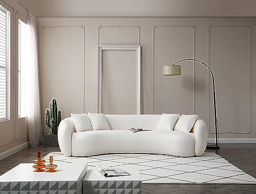 ERYE Modern 5 Seats Curved Sofa Oversized Teddy Fleece Boucle Sofa&Couch, Beautiful Freestanding Half-Moon Sofa Comfy Leisure Couch with 4 Big Pillows for Home Office Apartment Living Room