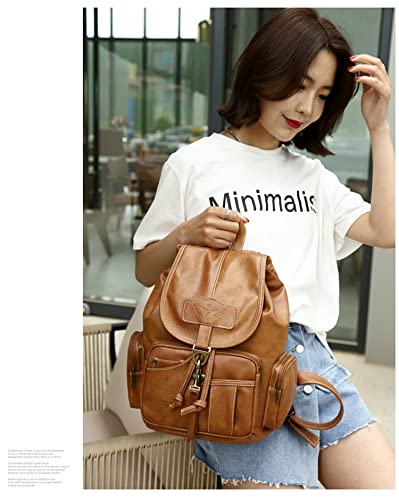Vojad Backpack Purse for Women Fashion Leather Designer Travel Large Ladies Vintage Style Shoulder Bags with Drawstring (Light brown)