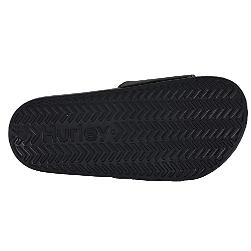 Hurley Comfort Kids Adjustable Slide Sandals - Slip On Slides for Boys and Girls, Black/White, 2 Big Kid