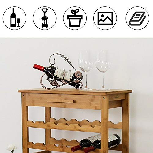 Kinsuite Bamboo Wine Rack Modular Wine Storage Holder Display Shelves for Storing Bottles at Home 36 Bottle Wine Rack Free Standing Floor 6 Shelves with Drawer