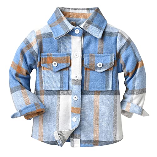 Kids Toddler Baby Boys Autumn Winter Plaid Cotton Long Sleeve Cardigan Jacket Clothes Trench Coat (E19-Blue, 5-6 Years)