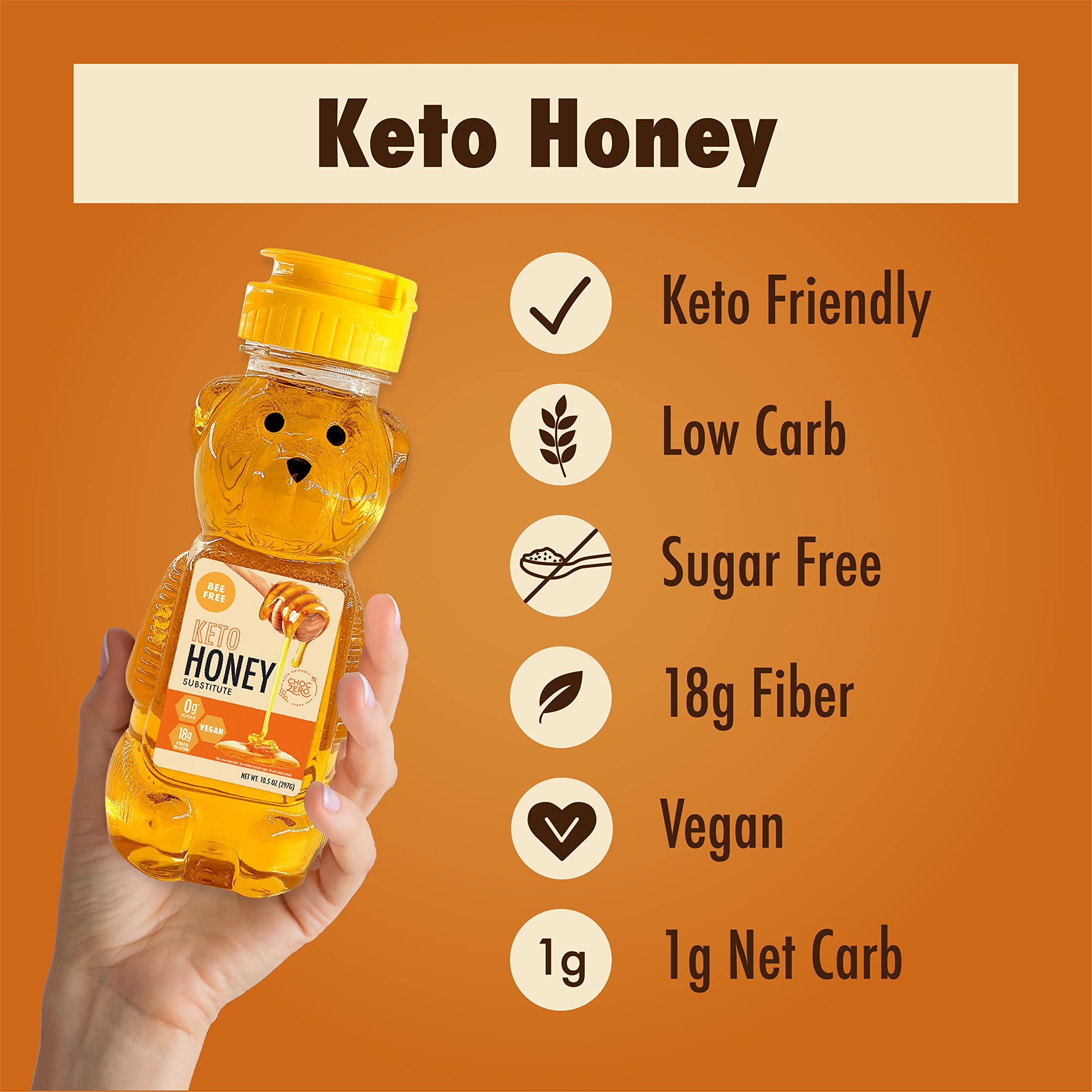 ChocZero Sugar Free Honey - Natural honey equivalent, same sweetness and consistency as raw honey, Keto friendly, vegan (1 Jar, 10.5oz)