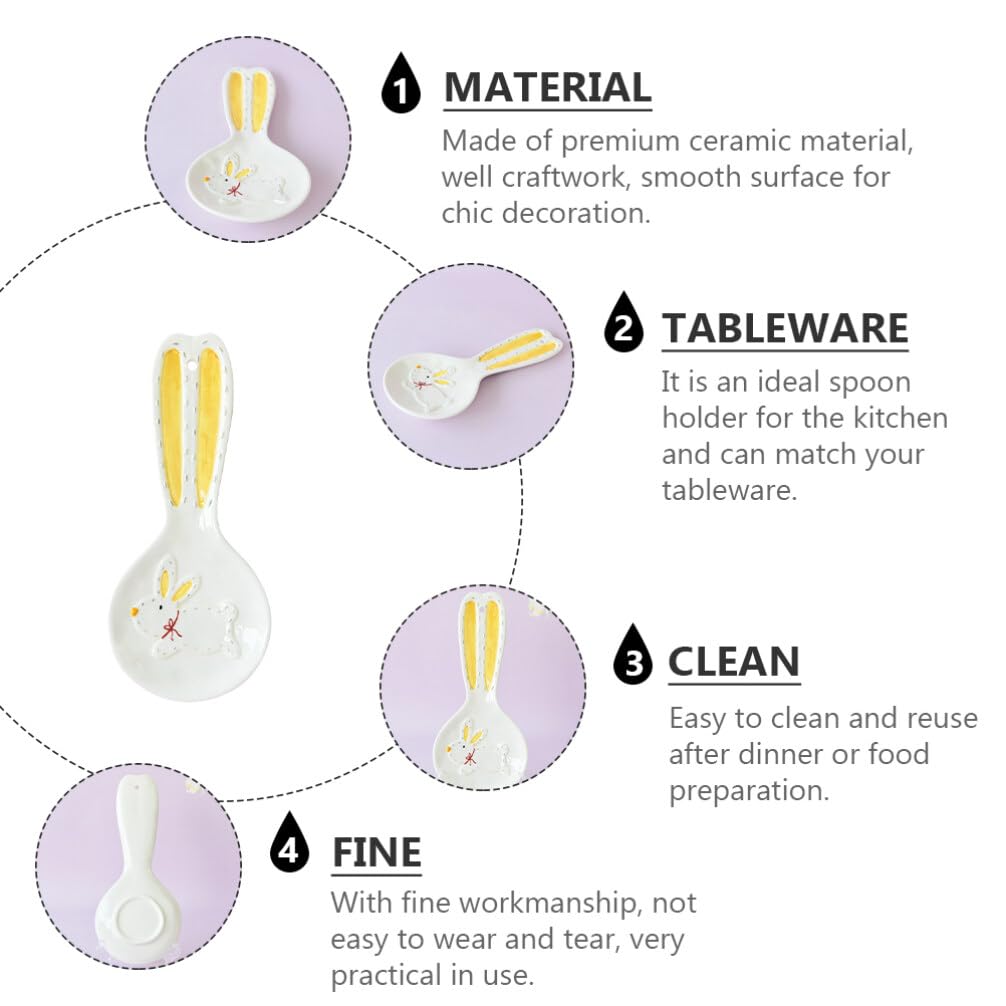 Ceramic Spoon Rest Coffee Spoon Holder for Stove Top Coffee Spoon Rest Bunny Shape Spoon Holder Cooking Spoon Rest for Kitchen Counter Utensil Rest for Spatula,Tongs,Ladles