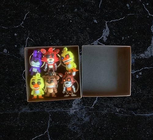 Giftbox 6PCS–size:1.6"x1.2"/each|Keychain Freddy,Foxy Key Chain,Figures Keychain,Fnaf Easter,Fnaf Plush Keychain,Fnaf Foxy Keychain,Keychain–Accessory