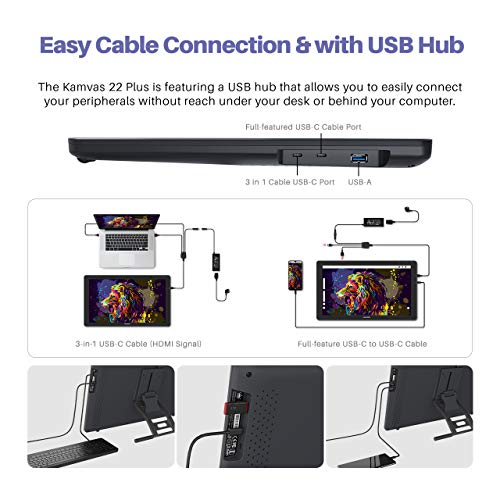 HUION KAMVAS 22 Plus Graphics Drawing Tablet with Screen Full Laminated QD 140% sRGB, Android Support Battery-Free 8192 Levels Pressure Stylus Tilt Drawing Pen Tablet, 21.5" Drawing Monitor with Stand