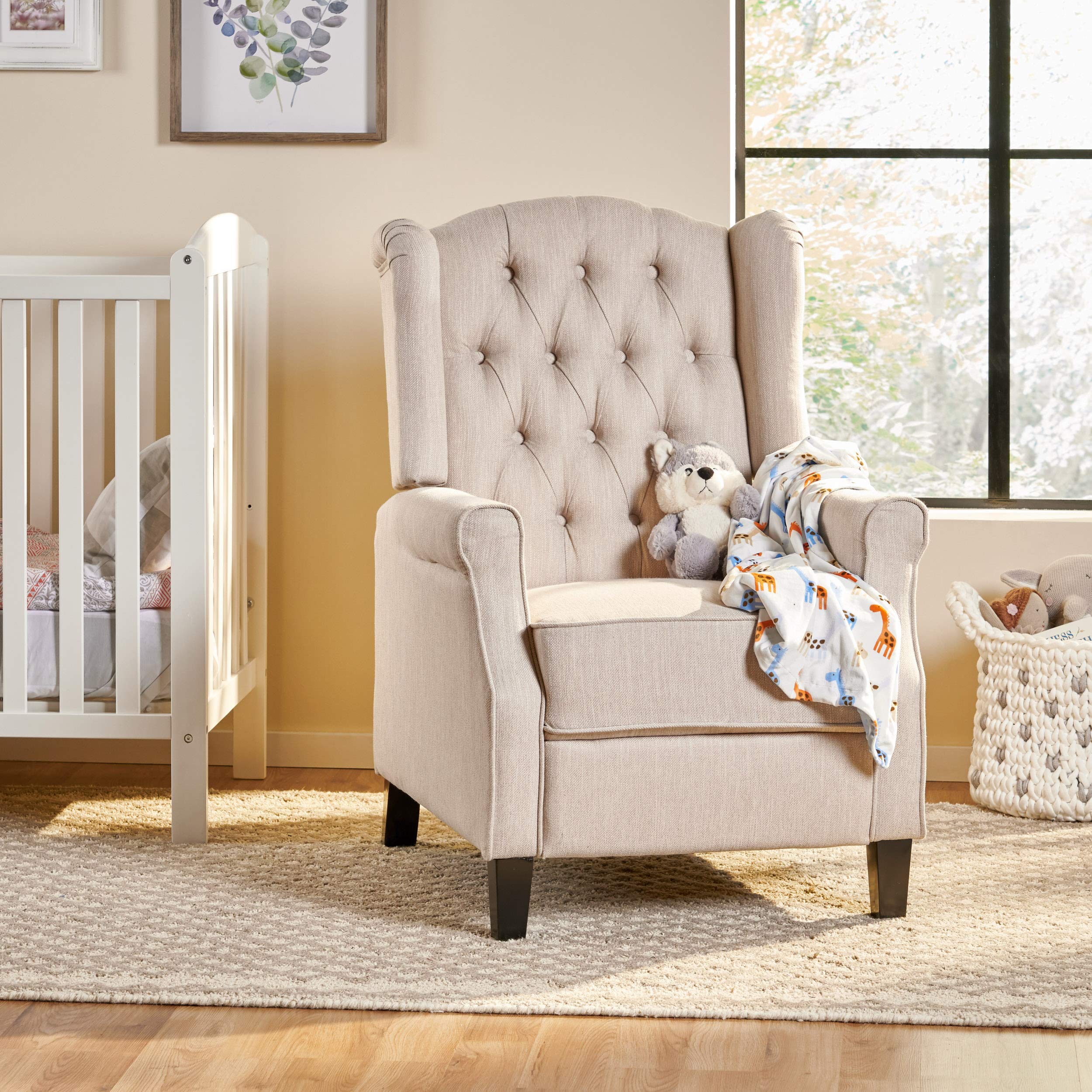 Christopher Knight Home Sarah Fabric Recliner, Beige, Dark Brown