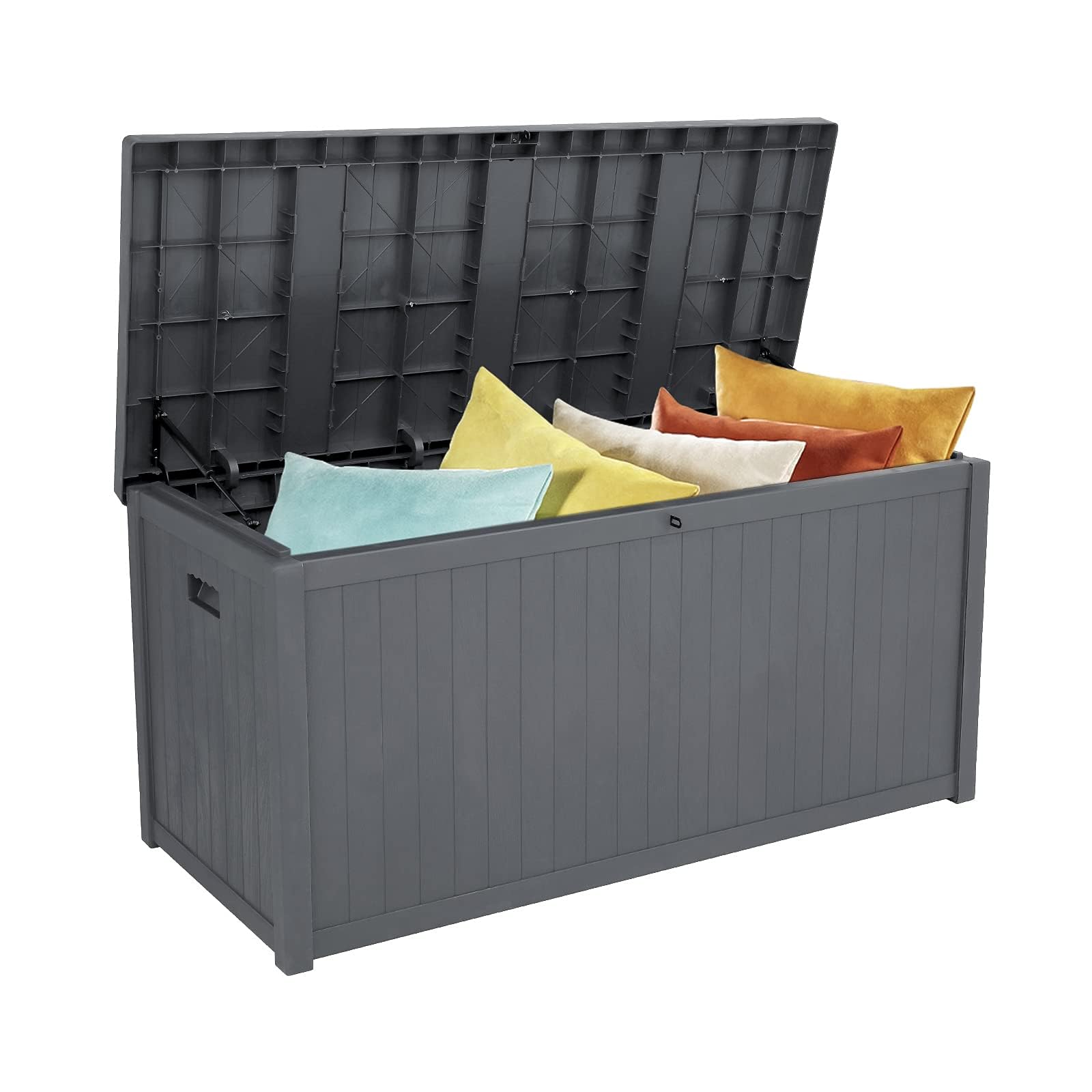 EPOFIT 113 Gallon Resin Deck Box, Waterproof Outdoor Storage Box with Lockable Lid and Handles, Large Deck Storage for Outdoor Gear, Patio Furniture Cushion, Gardening Tools, Grey