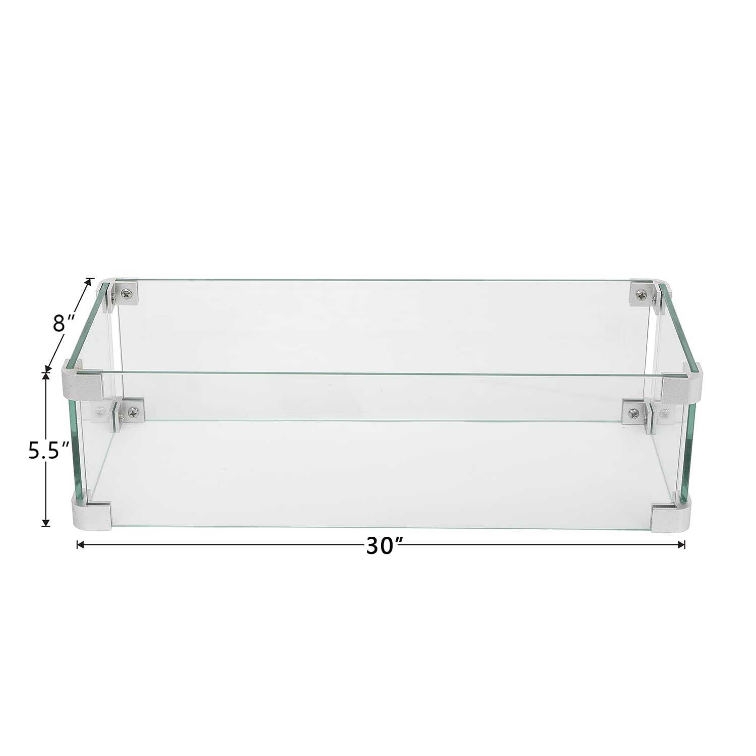 COSIEST Glass Wind Guard, Rectangle, Tempered Glass for Outdoor Fire Pit , 30x8x5.5 inches
