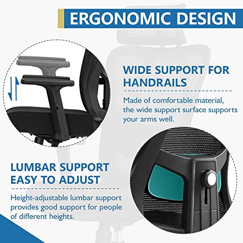 Primy Ergonomic Office Chair,High Back Desk Chair with Adjustable Headrest with 2D Arms,Lumbar Support and PU Wheels,Big and Tall Office Chair for Home and Office,Tilt Function Computer Chair (18-H)
