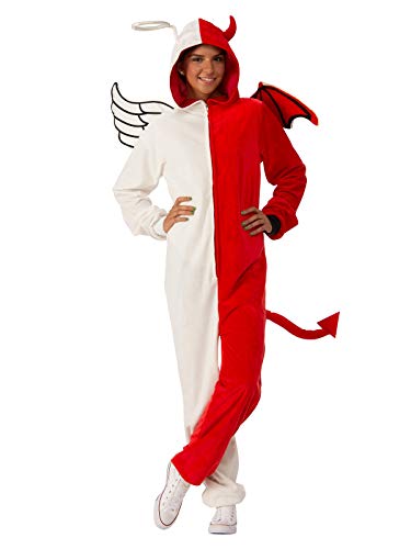 Rubie's unisex adult Comfy Wear One-piece Hooded Jumpsuit Sized Costumes, Angel/Devil, Small Medium US