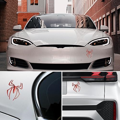Fogfar 2 PCS Car Stere Sticker, 2.6In x 2.9In Metal Spider Car Sticker, Anti-Scratch Personalized Decoration Applique, Universal for Most Cars, Walls, Mirror Decoration (Red)