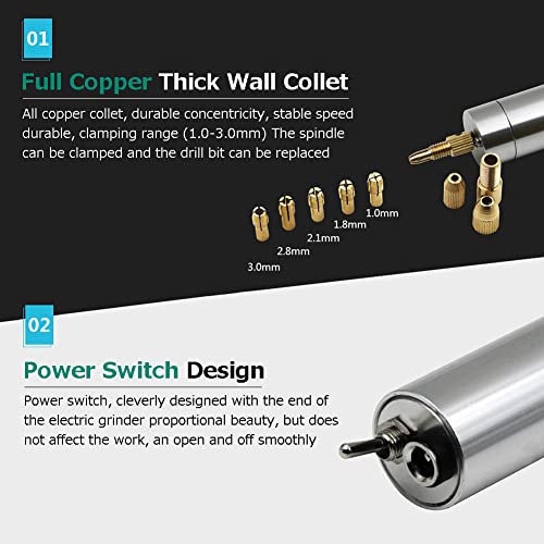 Electric Mini Drill Grinder, Mini Drill Set Grinder Kit, Adjustable Speed Polishing Engraving Grinding Pen Tool Kit, Low Noise, for Grinding, Polishing, Drilling