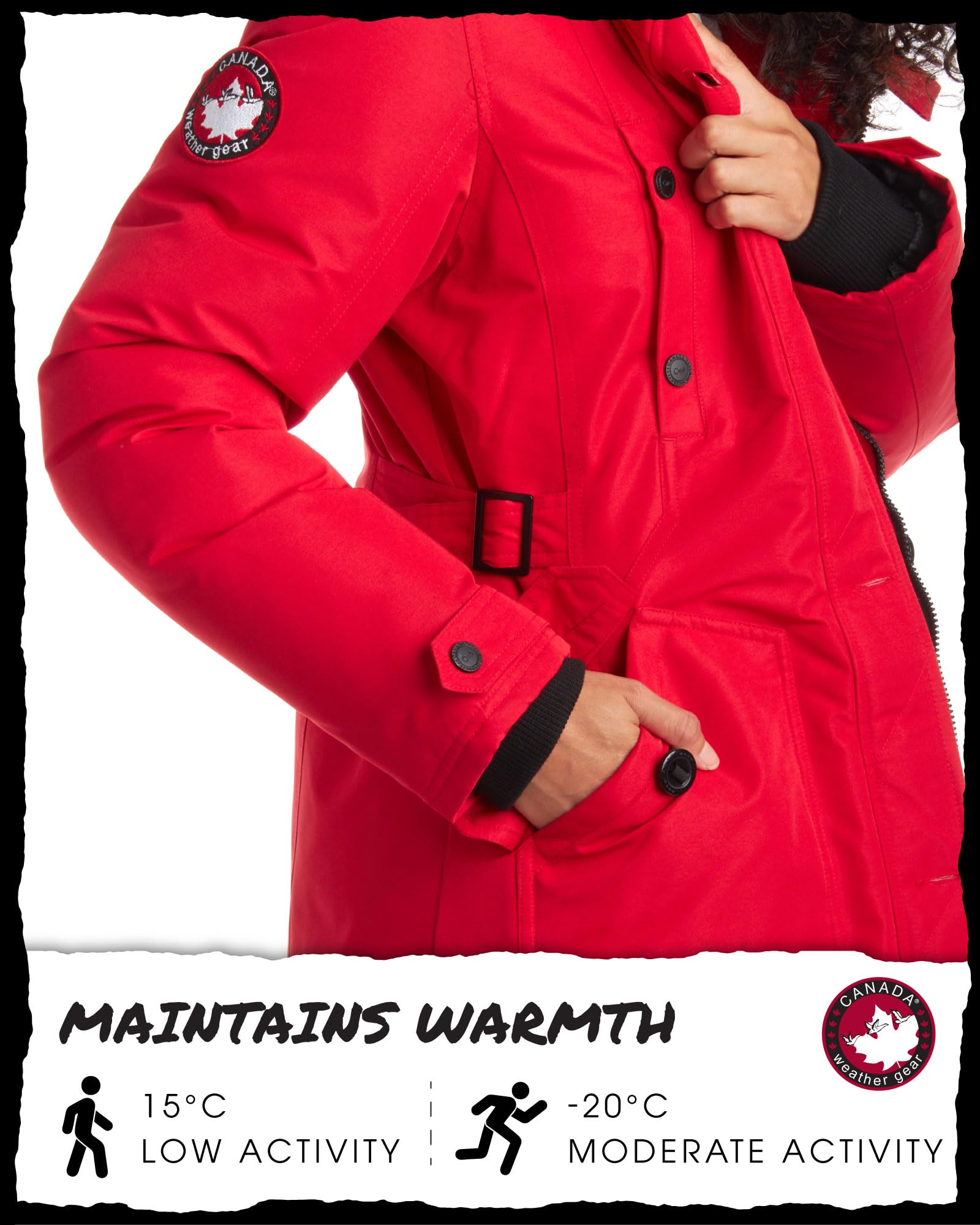CANADA WEATHER GEAR Women's Winter Coat - Stadium Parka Jacket, Fur Trim Hood (S-3XL), Size Medium, Red Apple