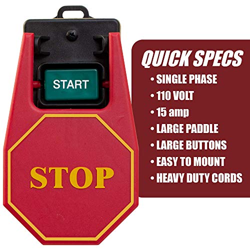 Fulton 110V Single Phase On/Off Switch with Large Stop Sign Paddle for Easy Visibility and Contact for Quick Power Downs Ideal for Router Tables Table Saws and Other Small Machinery