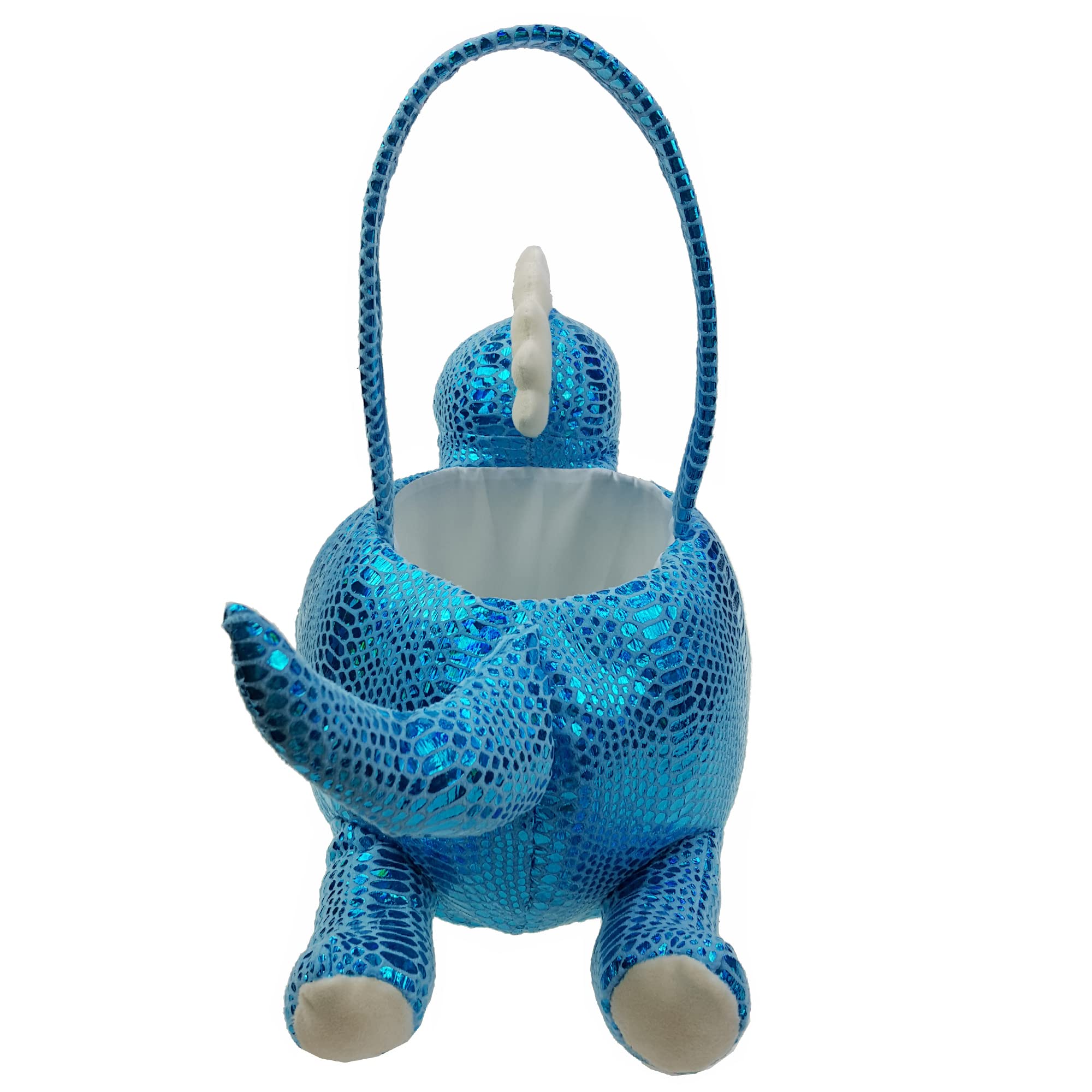 DearSun 3D Dinosaur Halloween Trick or Treat Baskets for Kids, Blue Shiny Sequins Dinosaur Basket for Halloween Party (Sequins Dinosaur-Blue2)