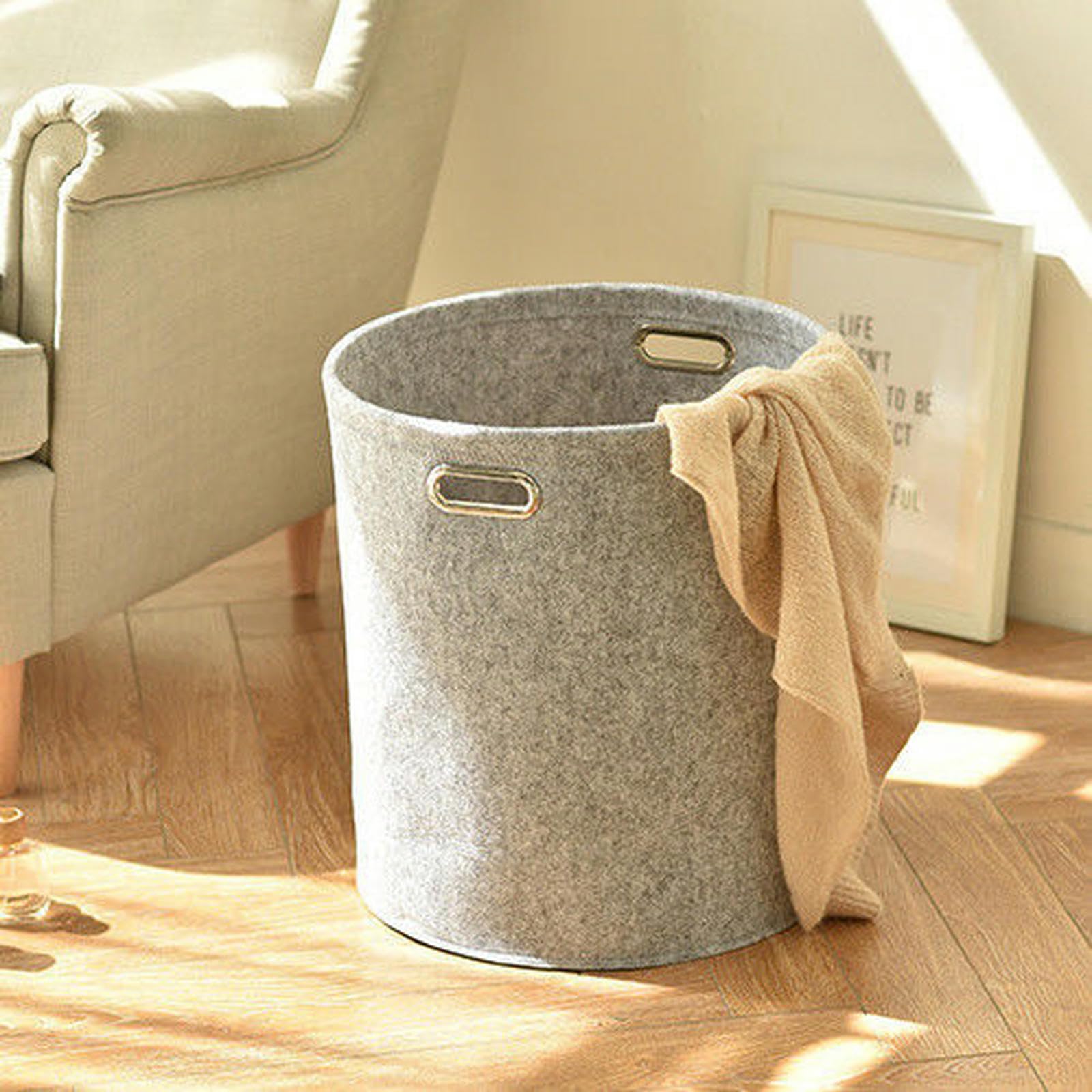 Felt Debris Storage Basket Dirty Clothes Storage Basket Large Household Thickened Dirty Clothes Basket Toy Storage Bucket-Light gray-3mm thick * 37cm diameter * 46cm height