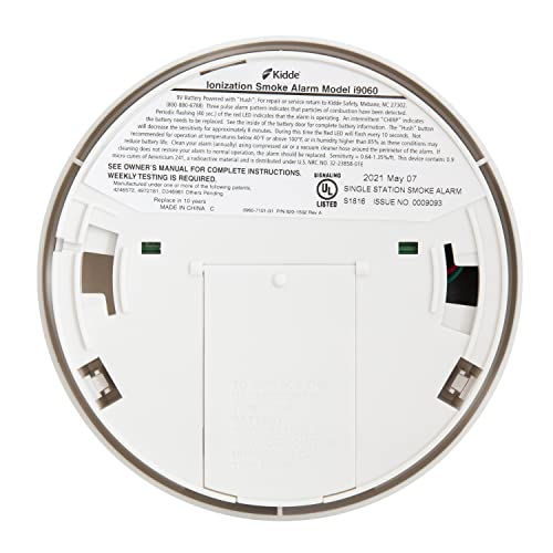 Kidde Premium Smoke Detector, Battery-Operated Smoke Alarm with Hush Feature, 9V Battery Included