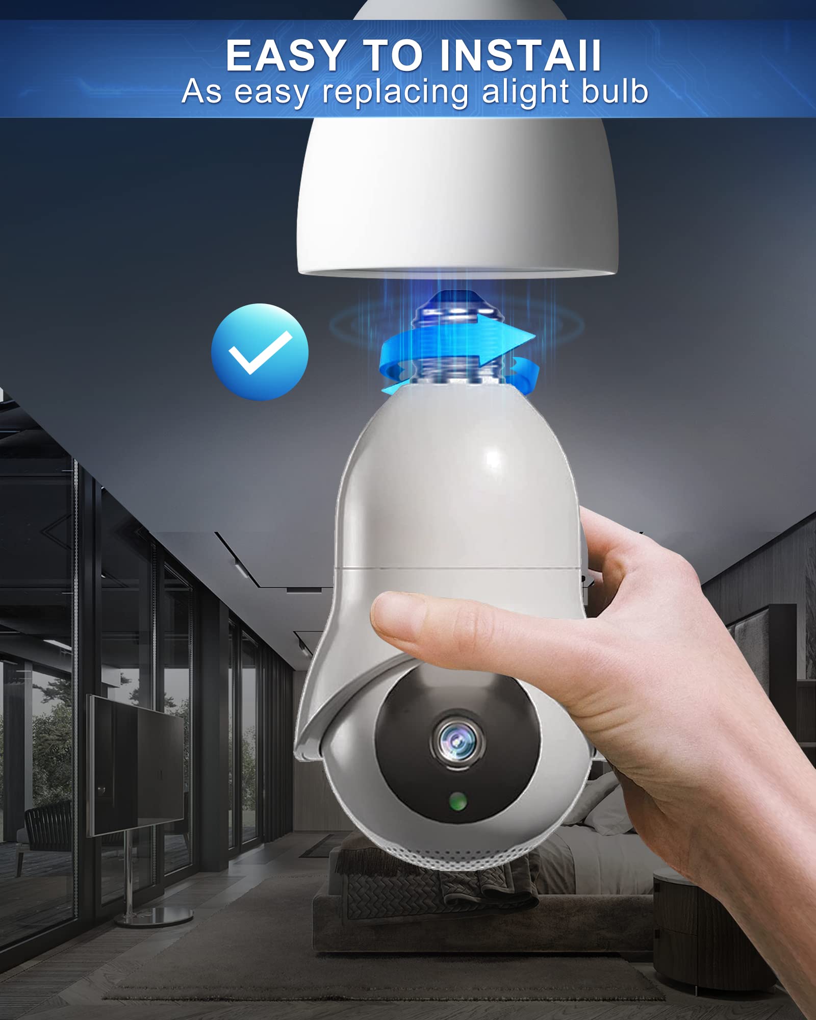 Burbifro 360° Security Lightbulb Camera, 2.4GHz & 5GHz 360 Degree WiFi Light Bulb Surveillance Camera, Wireless Camera for Home Security, Motion Detection, Two-Way Audio Cam