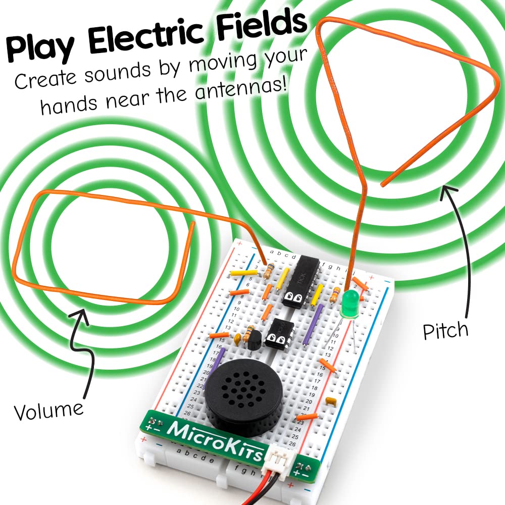 MicroKits Theremin Electronics Kit | Educational Electronic Music STEAM/STEM Kits for Kids or Grown Ups | No Tools Needed Easy to Build Breadboard Kit