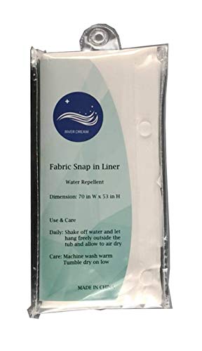 River Dream Snap in Fabric Shower Curtain Liner Replacement - 70W x 54H, White, with Magnets-Detachable Liner…