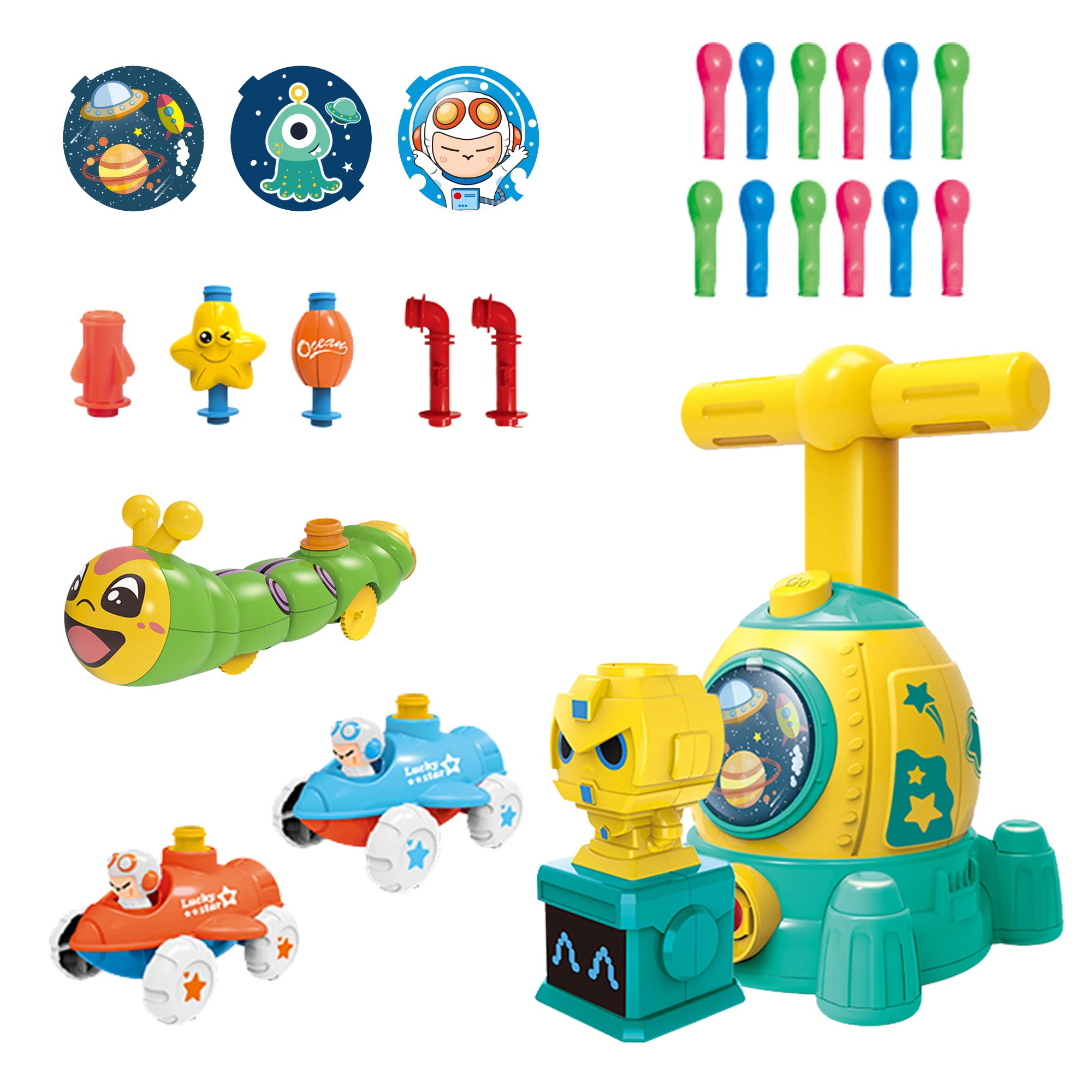 PZJDSR Rocket Balloons Car with Pump Balloon Launcher Car Toy Set Balloon Powered Cars with Manual Pump Toy Gift Balloon car Preschool Science Toys Suitable for Boys and Girls 3+ YearsοΌYellow+GreenοΌ
